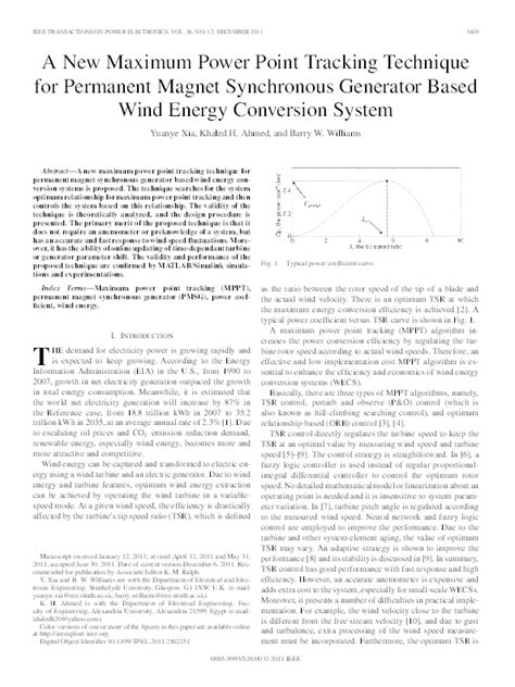 pdf a new maximum power point tracking technique for permanent magnet synchronous generator