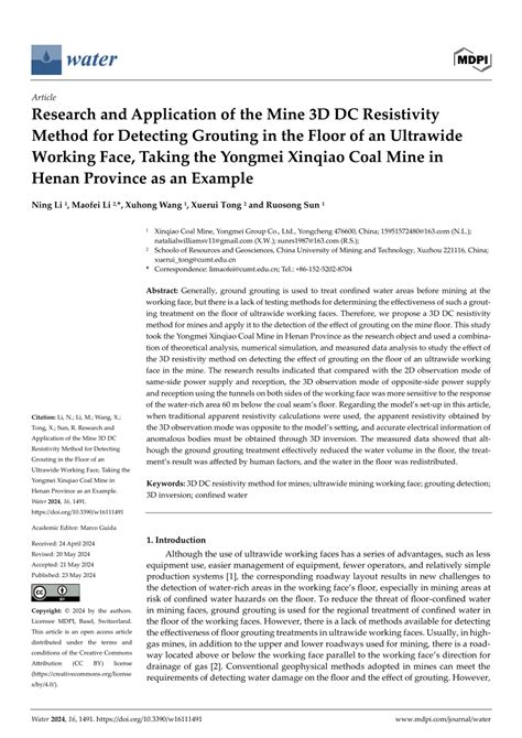 Pdf Research And Application Of The Mine 3d Dc Resistivity Method For Detecting Grouting In