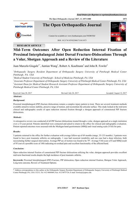 Pdf Mid Term Outcomes After Open Reduction Internal Fixation Of Proximal Interphalangeal Joint
