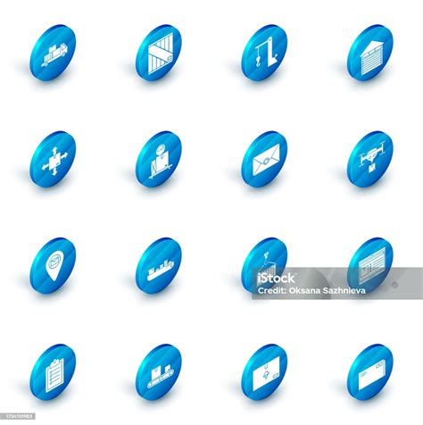 나무 상자 항구 항구 크레인 닫힌 창고 교통 기호가 있는 판지 지도 용지에 자리 표시자 저울 판지 배달 드론 패키지 및 봉투 아이콘을 설정합니다 벡터 3차원 형태에 대한