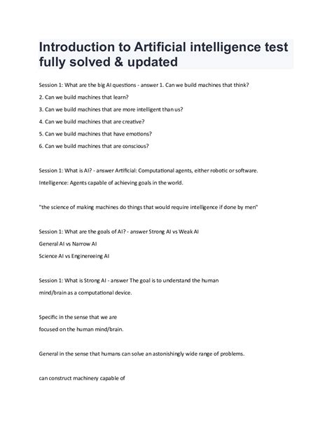 Introduction To Artificial Intelligence Test Fully Solved And Updated