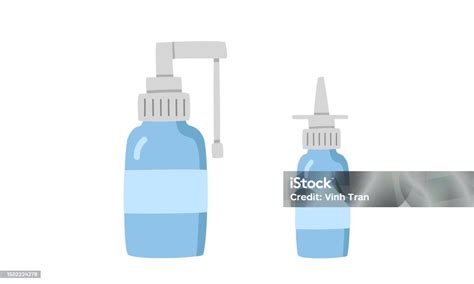 비강 스프레이 클립 아트 만화 스타일입니다 의료용 비강 스프레이 병 플랫 벡터 세트 일러스트레이션 손으로 그린 낙서 스타일 병원 및 의료 개념 나잘 스프레이에 대한 스톡