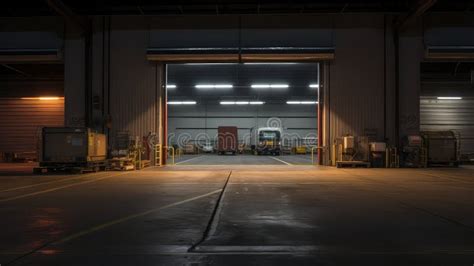 illuminated warehouse dock door stock image image of night