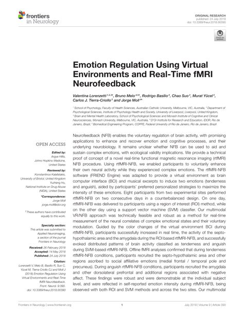Pdf Emotion Regulation Using Virtual Environments And Real Time Fmri Neurofeedback
