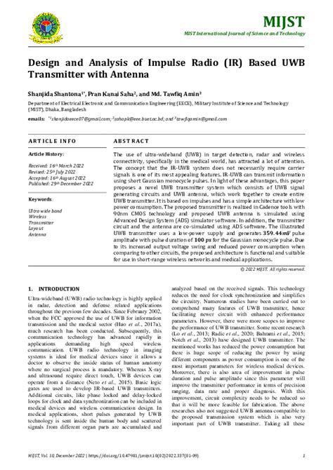 Pdf Design And Analysis Of Impulse Radio Ir Based Uwb Transmitter With Antenna