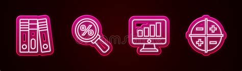 Set Line Office Folders Magnifying Glass With Percent Computer