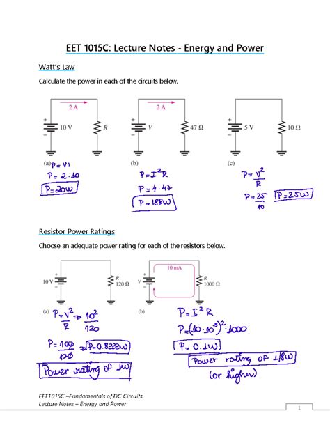 eet 1015c lecture notes energy and power eet1015c fundamentals of dc circuits lecture notes