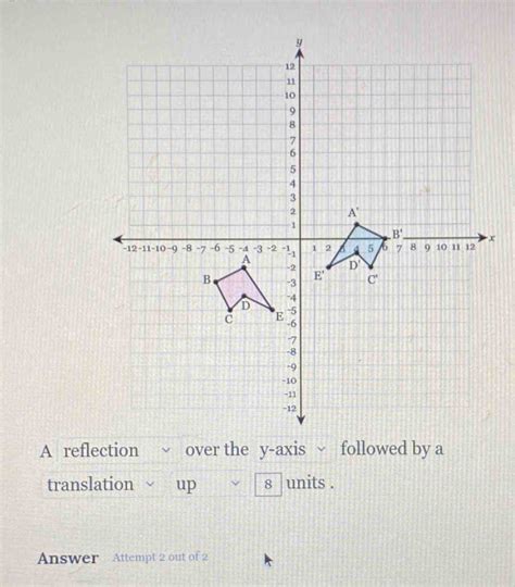X A Reflection Over The Y Axis Followed By A Translation Up Units Answer Attempt O Math