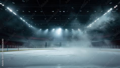High Resolution Ice Hockey Rink With Dark Background Smoke Fog And