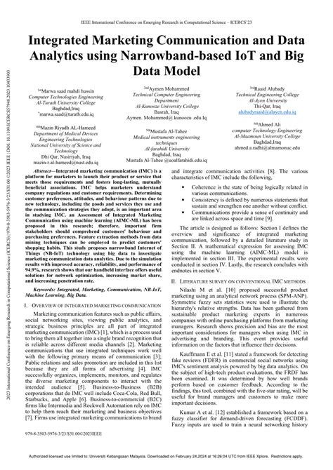 pdf integrated marketing communication and data analytics using narrowband based iot and big