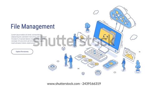 File Management Concept Character Search Share Stock Vector Royalty Free 2439166319 Shutterstock