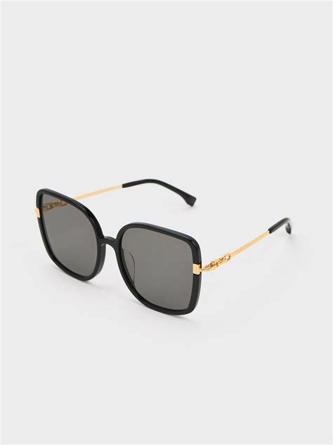 Black Oversized Square Chain Link Sunglasses Charles And Keith Pl