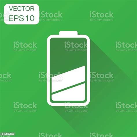 배터리 아이콘입니다 비즈니스 개념 배터리 충전 레벨 그림입니다 긴 그림자와 녹색 배경에 벡터 일러스트입니다 0명에 대한 스톡 벡터 아트 및 기타 이미지 Istock