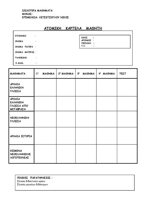 Φιλολογικός Κόσμος ΑΤΟΜΙΚΗ ΚΑΡΤΕΛΑ ΜΑΘΗΤΗ