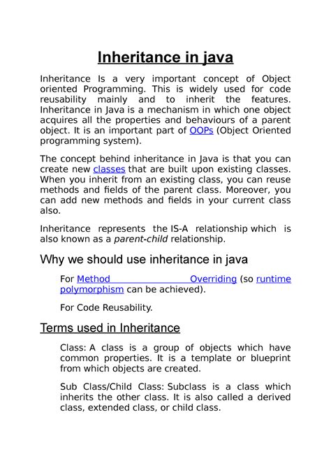 Inheritance In Java Notes Inheritance In Java Inheritance Is A Very Important Concept Of