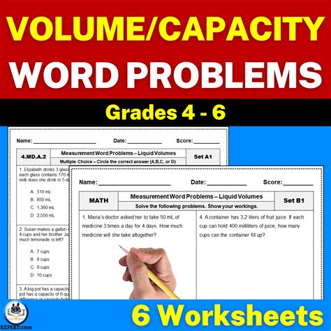 Measurement Word Problems Worksheets Liquid Volumes ExperTuition Worksheets Library