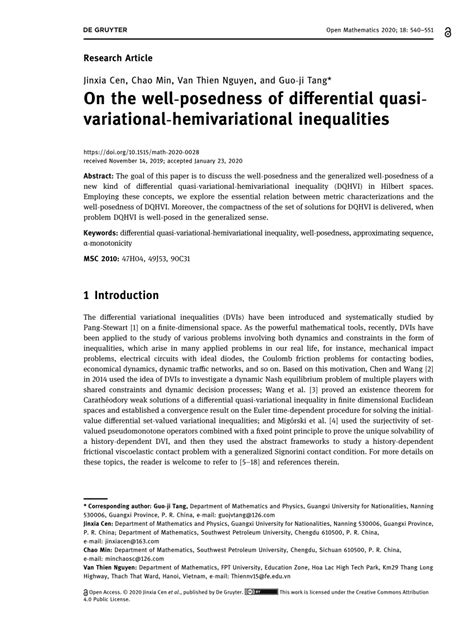 Pdf On The Well Posedness Of Differential Quasi Variational Hemivariational Inequalities