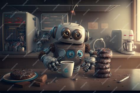 Premium Photo Robot Assistant Fetching Coffee And Donuts For Busy Office Worker