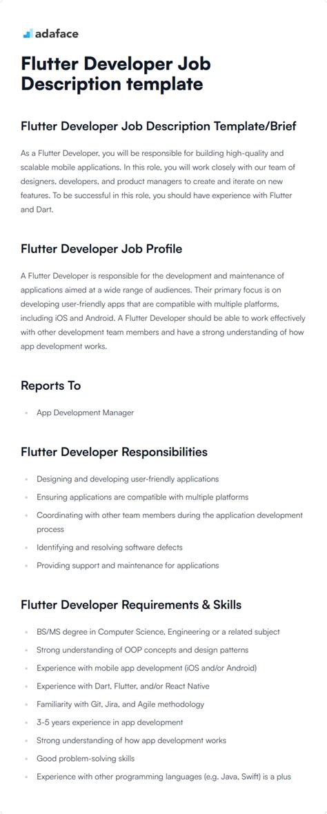 Flutter Developer Job Description Template Adaface