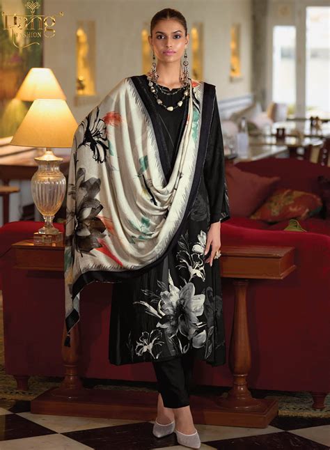 Party Wear Black Pure Viscose Muslin Unstitched Suit Material For Wome