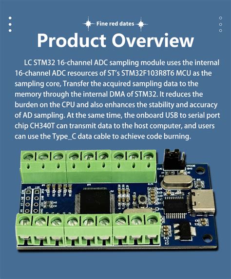 USB Interface 16 Channel 12 Bit Data Acquisition ADC Module Chinalctech
