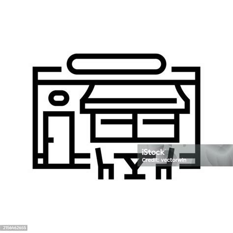 보도 길거리 음식 카페 라인 아이콘 벡터 일러스트 레이 션 거리에 대한 스톡 벡터 아트 및 기타 이미지 거리 겨울 궁중팬 Istock