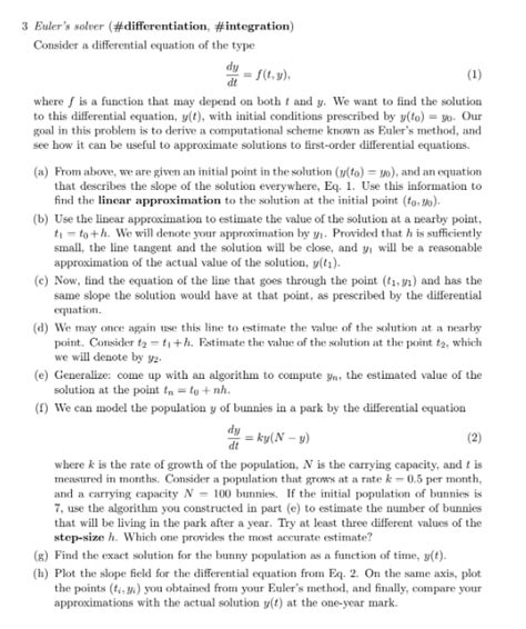 Solved Euler S Solver Differentiation Chegg