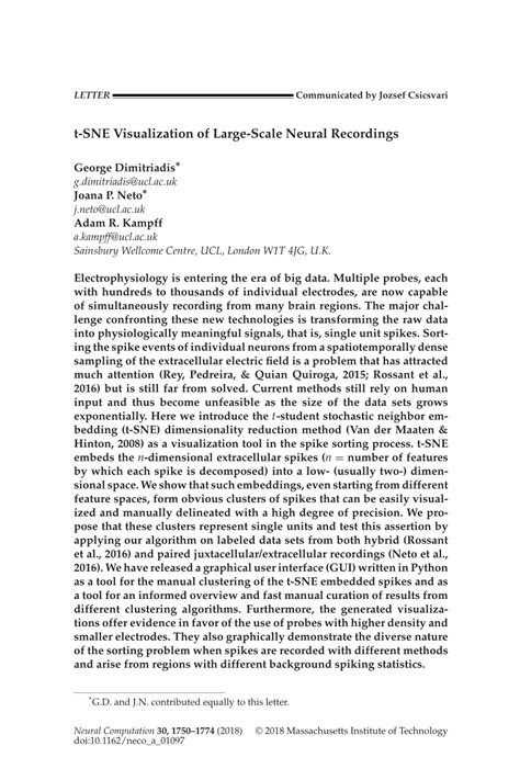 Pdf T Sne Visualization Of Large Scale Neural Recordings