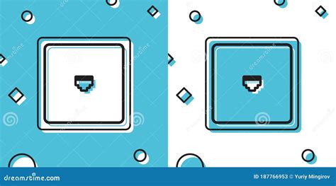 Black Ethernet Socket Sign Network Port Cable Socket Icon Isolated On Blue And White