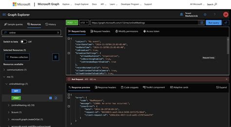 getting badrequest on onlinemeetings creation api microsoft qanda