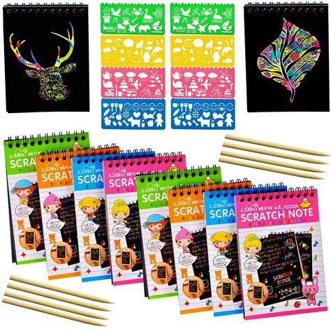 یادداشت های هنری Scratch Rainbow 8 بسته ای با 8 دفتر کوچک رنگی ، 8 قلم