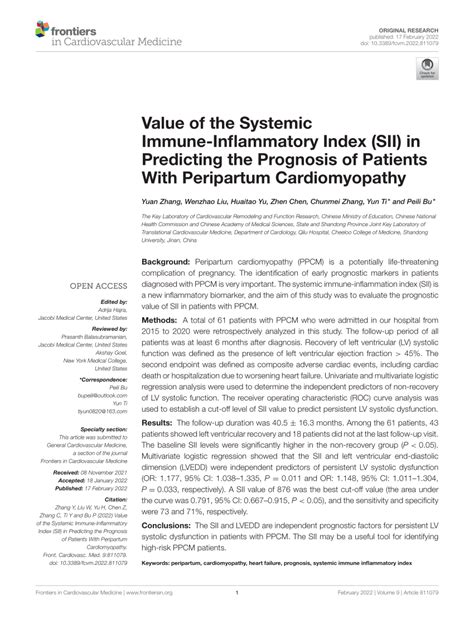 Pdf Value Of The Systemic Immune Inflammatory Index Sii In Predicting The Prognosis Of