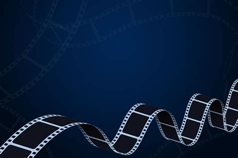 파란색 배경에 격리 된 원근에서 사실적인 3d 시네마 필름 스트립 텍스트 장소와 축제 디자인 영화 필름 프레임입니다 축제 티켓 광고 배너 전단지를위한 벡터 템플릿 영화 0