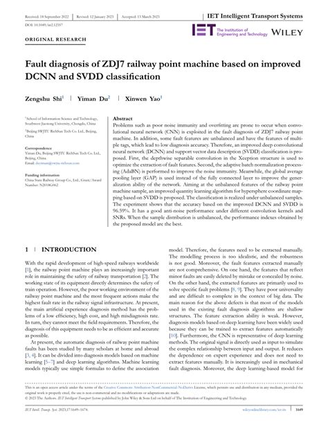Pdf Fault Diagnosis Of Zdj7 Railway Point Machine Based On Improved Dcnn And Svdd Classification
