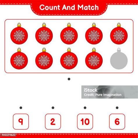 카운트 및 일치 크리스마스 공의 수를 세고 올바른 숫자와 일치 교육 어린이 게임 인쇄 워크시트 벡터 일러스트 레이 션 0명에 대한 스톡 벡터 아트 및 기타 이미지 Istock