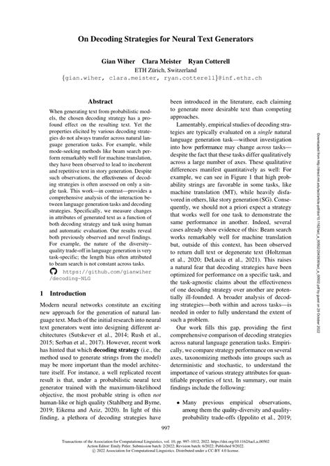 Pdf On Decoding Strategies For Neural Text Generators