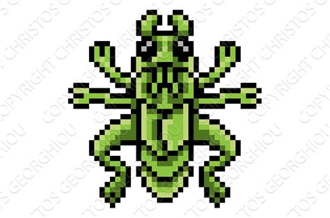 Grasshopper Bug Insect Pixel Art Illustrations ~ Creative Market