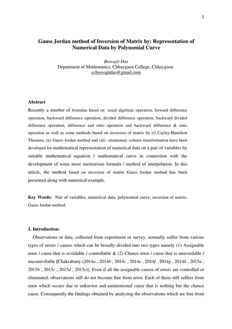 pdf gauss jordan method of inversion of matrix by representation of