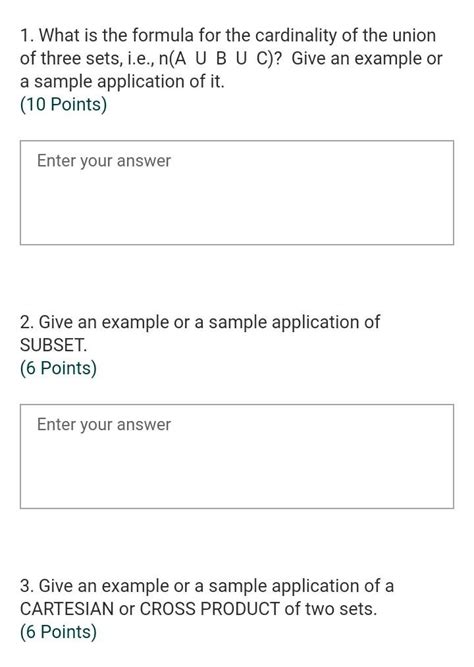 Solved 1 What Is The Formula For The Cardinality Of The
