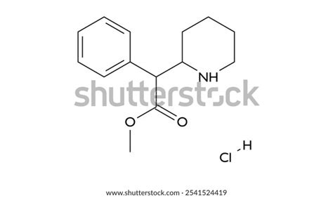 Dexmethylphenidate Hydrochloride Molecule Structural Chemical Formula Stock Illustration