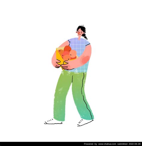 Rednoselu的插画作品 抱着橘子的女人 插画中国