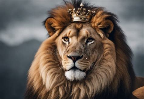 Lion With Crown King Of Jungle Majestic King Stock Illustration