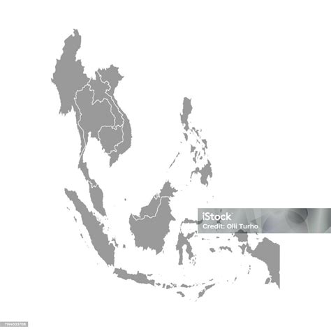 아시아 국가의 단순화 된 지도와 벡터 일러스트 사우스 이스트 지역 미얀마 라오스 인도네시아의 국경 0명에 대한 스톡 벡터 아트 및 기타 이미지 Istock