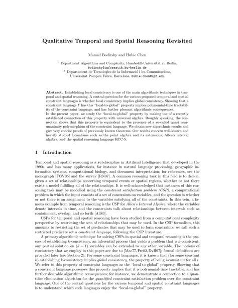 Pdf Qualitative Temporal And Spatial Reasoning Revisited