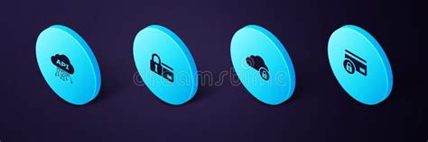 Set Isometric Credit Card With Lock Cloud Computing And Api Interface