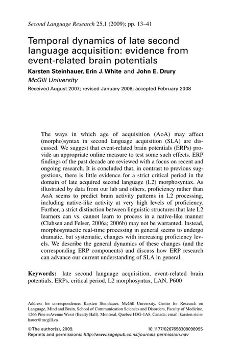 Full Article Temporal Dynamics Of Late Second Language Acquisition Evidence From Event Related
