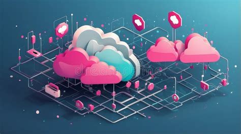 Isometric Vector Of Secure Cloud Network With Data Streams And Server Icons Stock Illustration