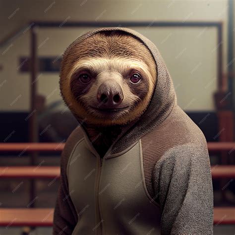 Premium Ai Image Realistic Lifelike Sloth In Sport Sporty Workout Exercise Outfit