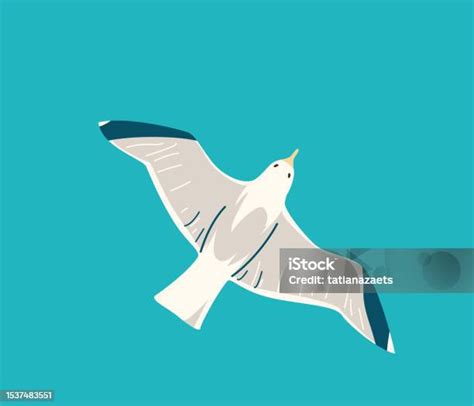 물 벡터 그림 위로 날아가는 갈매기 푸른 바다 배경에 갈매기의 비행 평면도 갈매기에 대한 스톡 벡터 아트 및 기타 이미지
