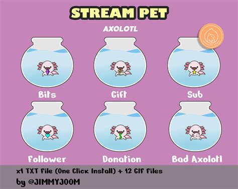 Animated Axolotl Stream Pet Custom Widget STREAMELEMENTS Interactive Stream Twitch Streamers